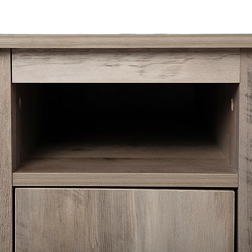 Gecheer Set of 2 Narrow Nightstand, Wooden Side Table with Open Shelf and Cabinet, Rustic End Table for Living Room, Bedroom, Grayish Brown