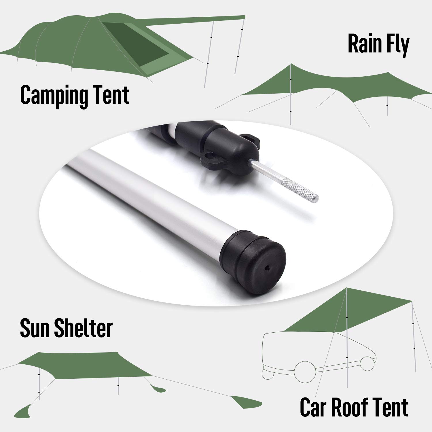 Grassman Aluminum Tarp Poles for Tent, Adjustable Lightweight Camping Telescoping Poles for Car Canopy, Shelter, Tarp 2 Pack 8.2ft