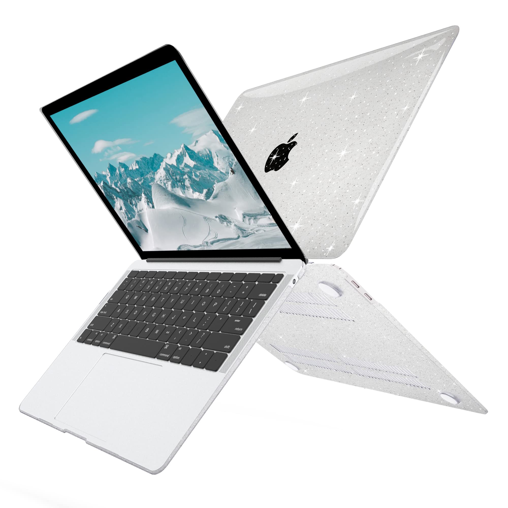 G JGOO Compatible with MacBook Air 15 inch Case 2024 2023 Release A2941 M2 chip with Retina Display & Touch ID, Clear Glitter Protective Laptop Hard Shell Case +Keyboard Cover+50 pcs Laptop Sticker