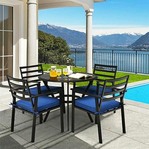 ZHYHSM-111 5PCS Outdoor Patio Dining Chair Table Set Cushioned Sofa Glass Garden