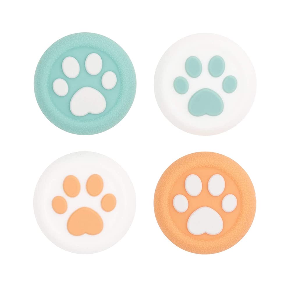GeekShare Cat Paw Playstation 4 Controller Thumb Grips, Thumbsticks Cover Set Compatible with Switch Pro Controller (Orange & Green)