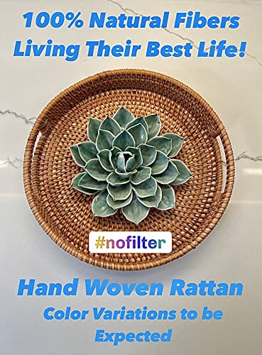 SPEENOOCH Round Rattan Woven Serving Tray with Handles Ottoman Tray for Breakfast, Drinks, Snacks, for Coffee Table, Kitchen Counter, Home Decor