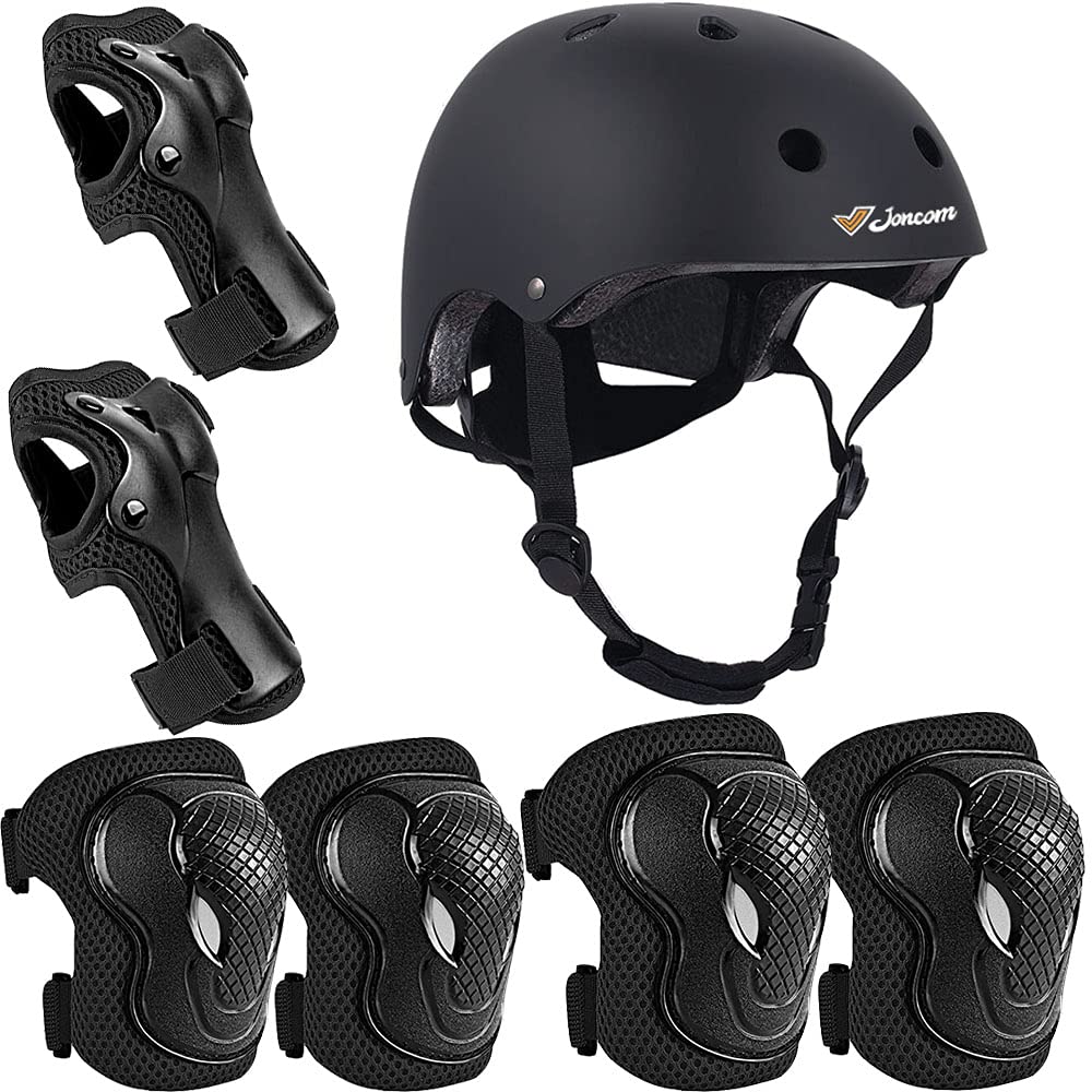 Joncom Knee Pads Elbow Pads Wrist Guards for Kids Youth Adult 3 in 1 Protective Gear Set for Skateboarding, Roller Skating, Rollerblading, Snowboarding, Cycling (Black4, Small)