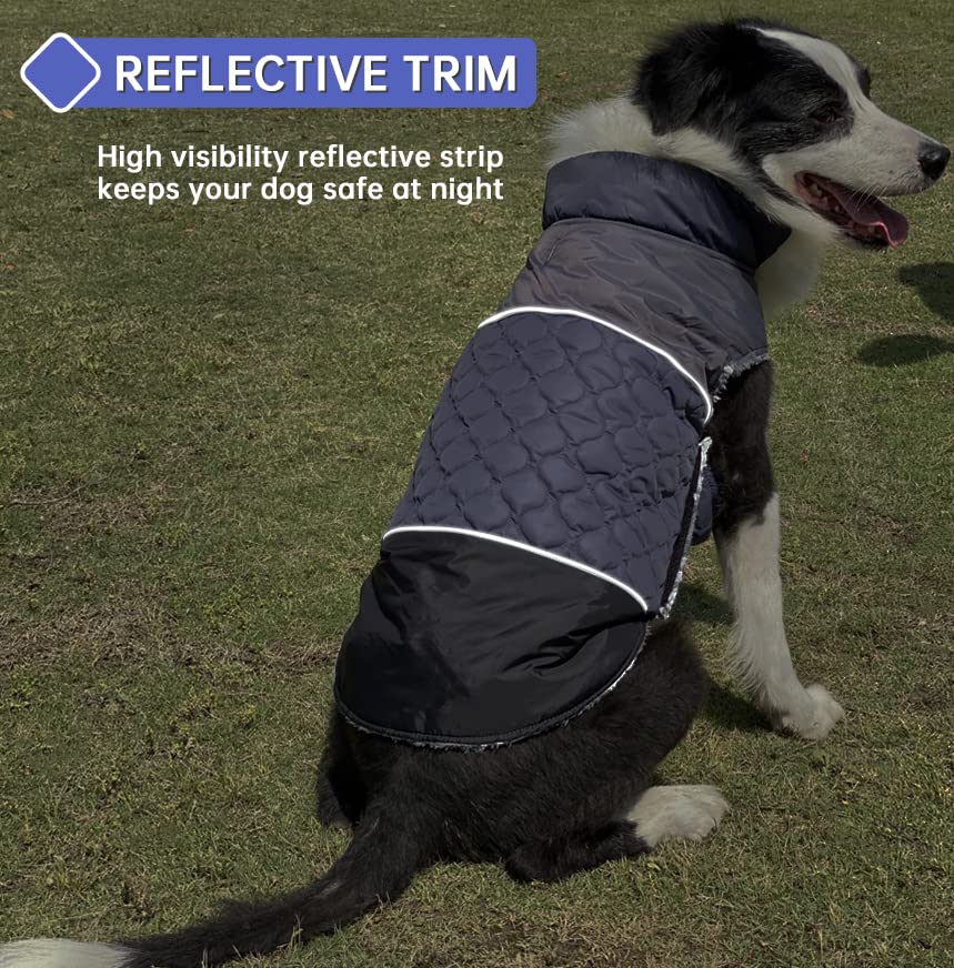 Warm Winter Jacket for Dogs,Reversible Furry Coat with Leash Hole,Puppy Cat Waterproof Reflective Vest Cloth for Cold Weather,Navyblue,XS