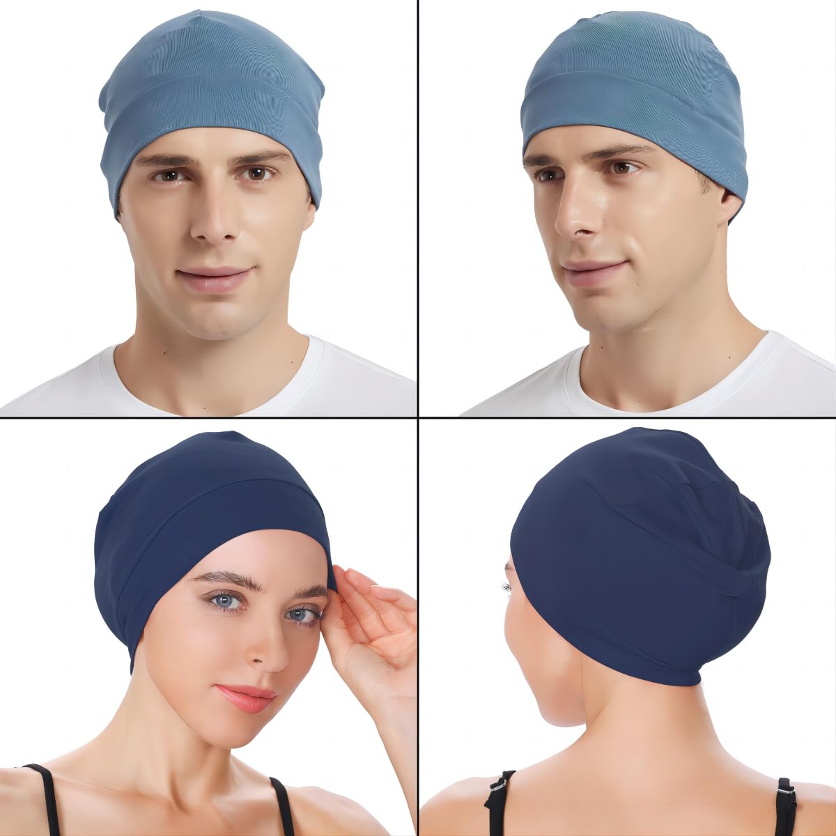 Headshion Cotton Skull Caps for Men Women,4-Pack Lightweight Beanie Sleep Hats Breathable Helmet Liner