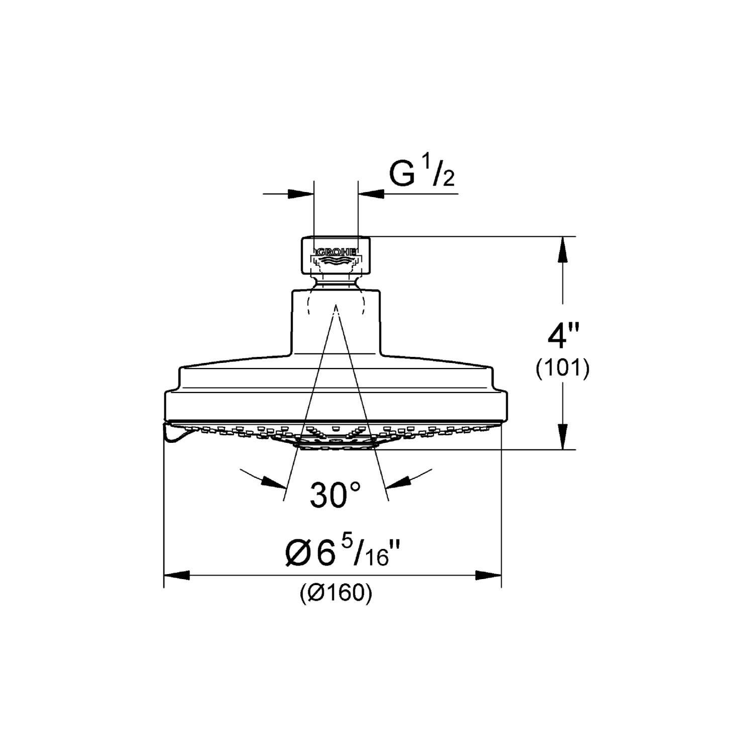 Grohe 27135000 Rainshower Cosmopolitan 160 4-Spray Showerhead, Starlight Chrome