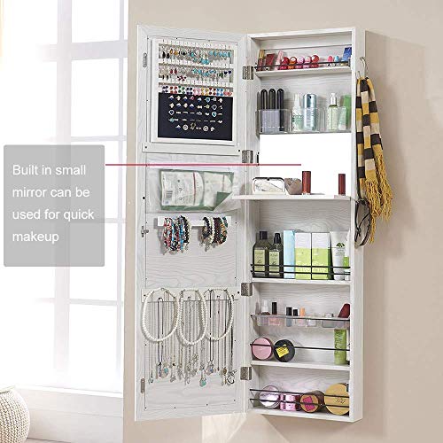 GISSAR Jewelry Mirror Armoire Wall Mount Over The Door Cabinet Storage Organizer Lockable Full Length Door Mirror(White)