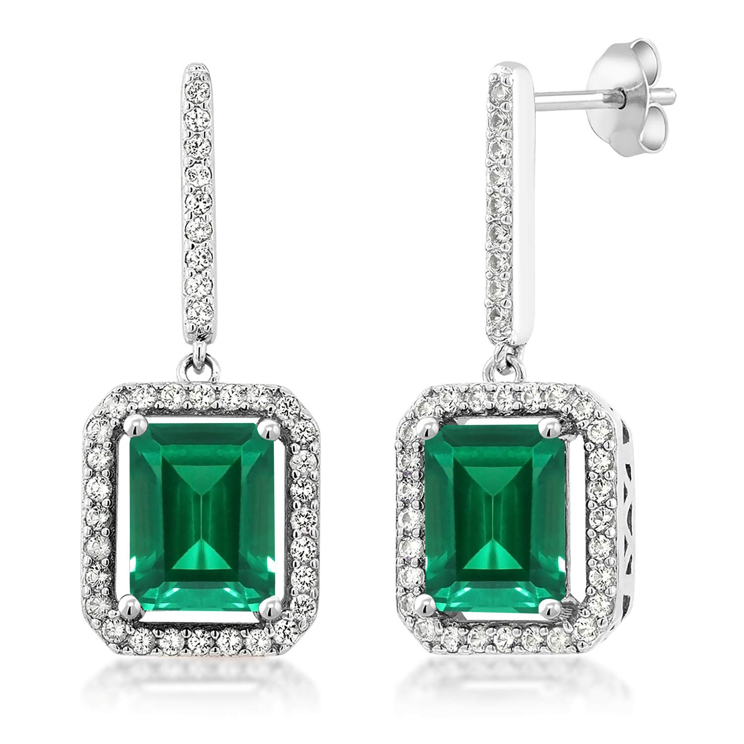 Gem Stone King 925 Sterling Silver Gemstone Birthstone Earrings | Emerald Cut 9X7MM | Drop Dangle Earrings for Women