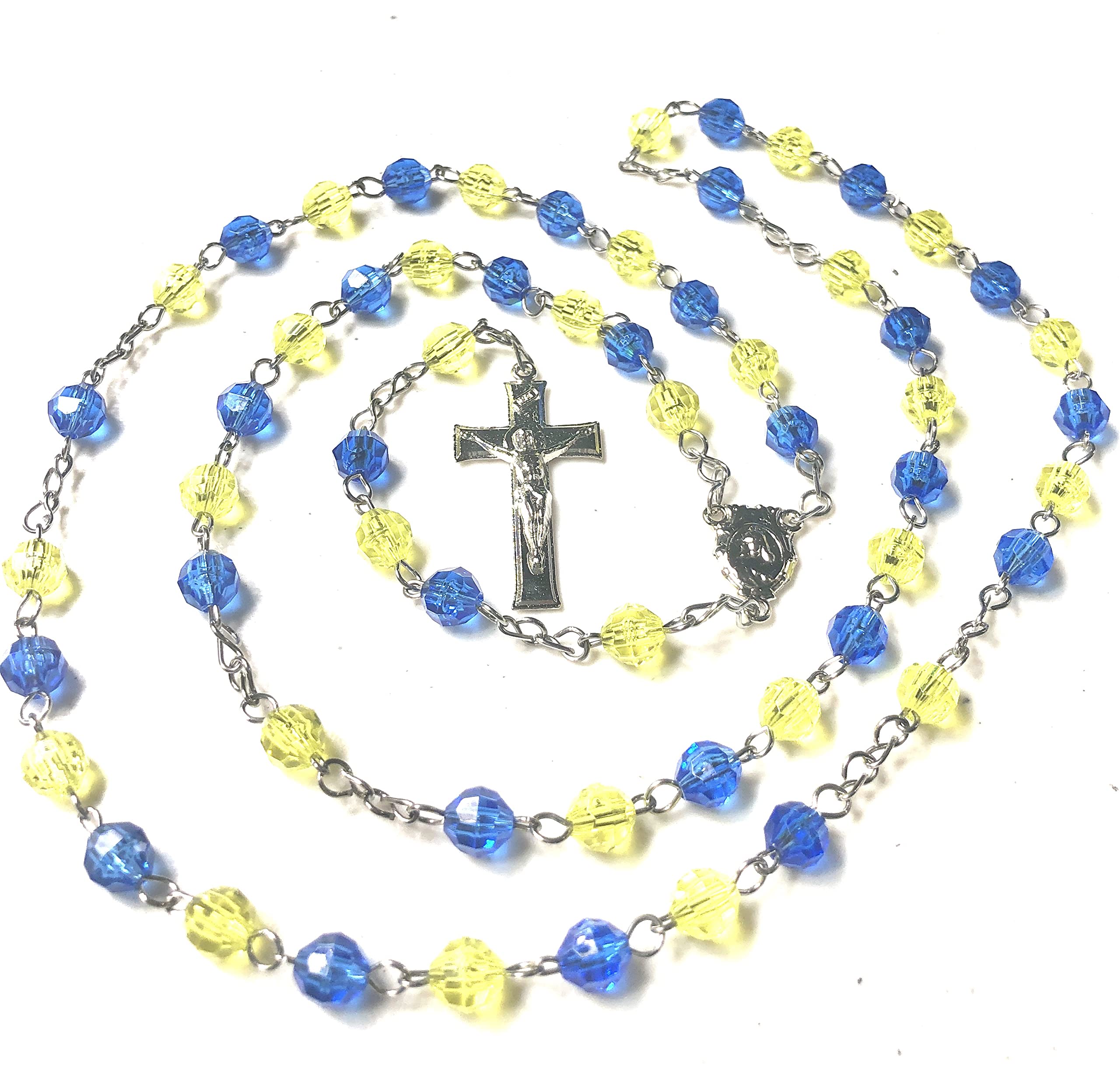 Handmade Blue & Yellow Rosary For First Communion Or Confirmation