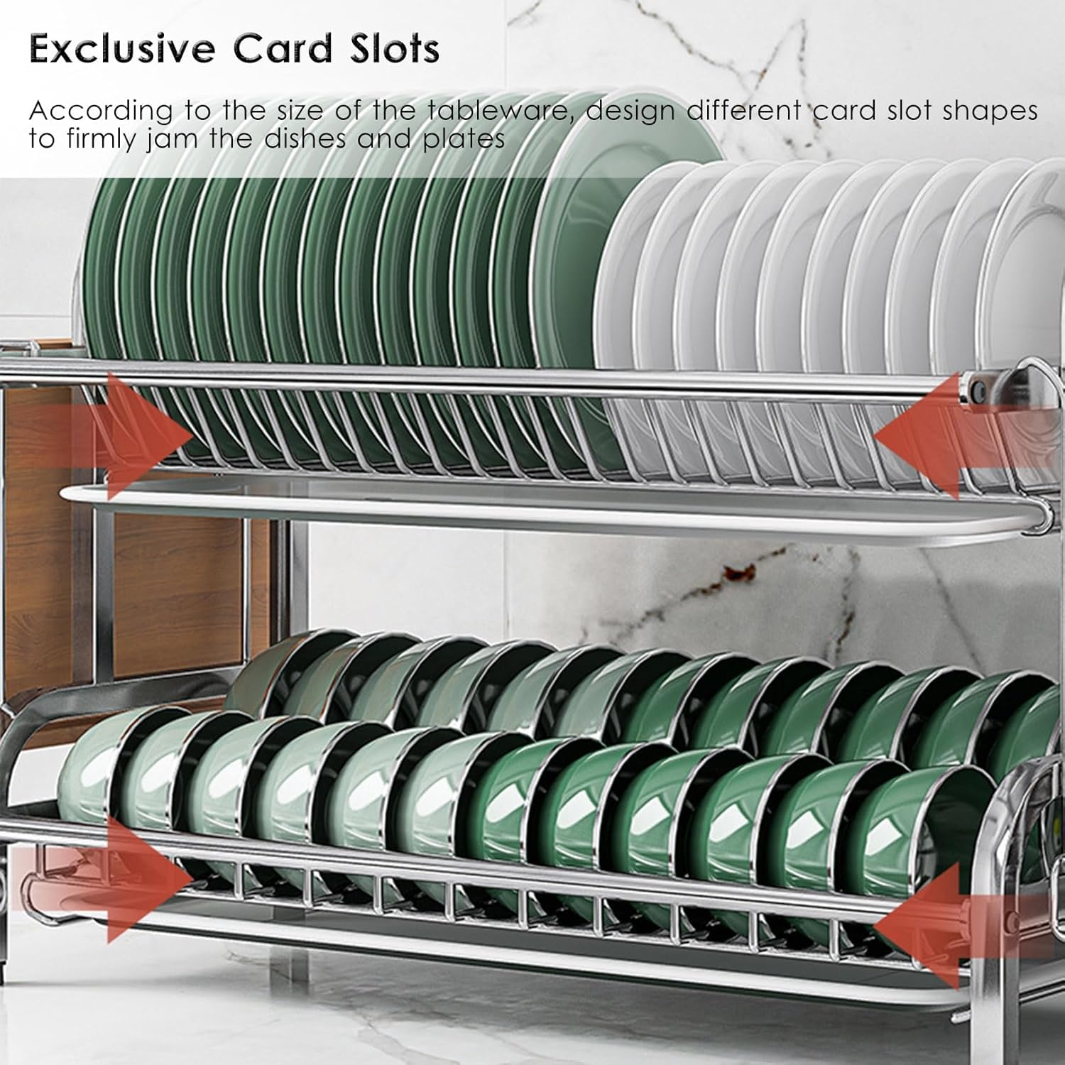 Stainless steel kitchen utensil drain rack - rust proof, kitchen countertop three-layer utensil rack with drainage layer, cutting board rack, dishwashing rack, large capacity kitchen storage rack