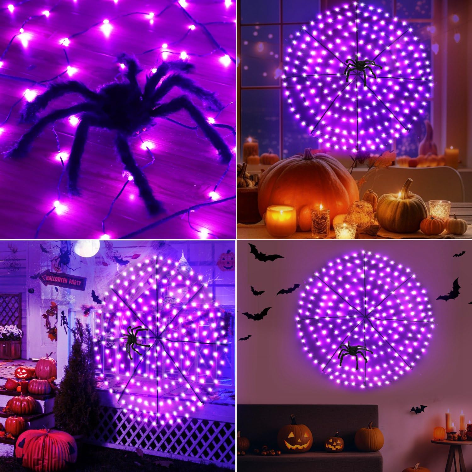 Halloween Decorations Outdoor 6.6ft Large Round Spider Web with 210 LED and Scary Black Spider,Super Bright 8 Modes Halloween Lights for Home Window Wall Garden Yard Party Decor