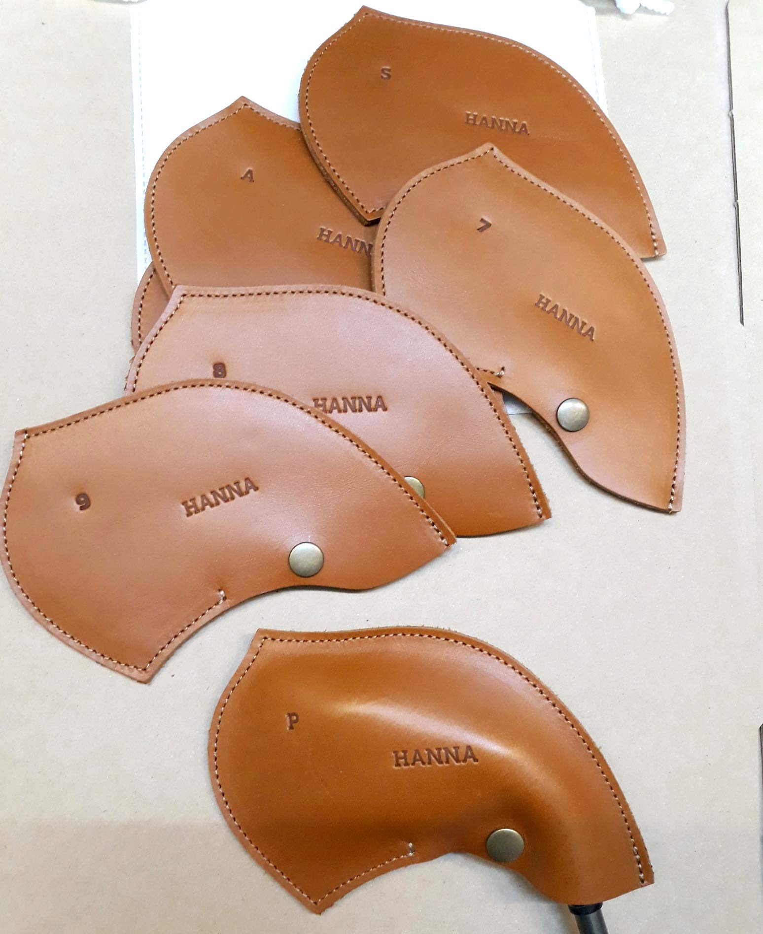 Golf club Head cover (1pcs) custom initial Wedge Iron Protective cowhide full grain Vegetable Leather Fit All Brands Titleist, Callaway, Ping, Taylormade, Cobra Etc. 1ea NOT SET. (CAMEL,, 16)