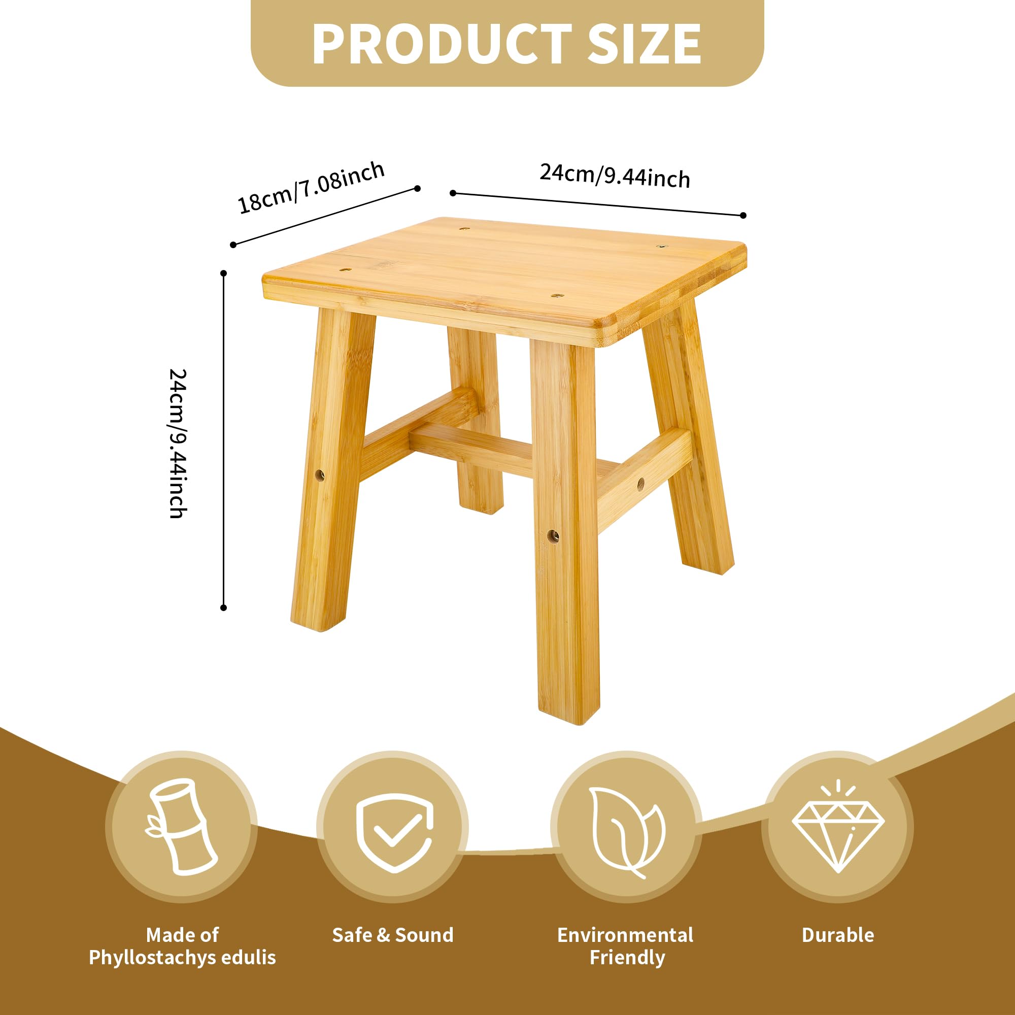 YEUIKERR Wooden Step Stool Small Wood Foot Stool Milking Stool for Adult for Adults, Kitchen,Bathroom,Bedroom, Easy Assembly