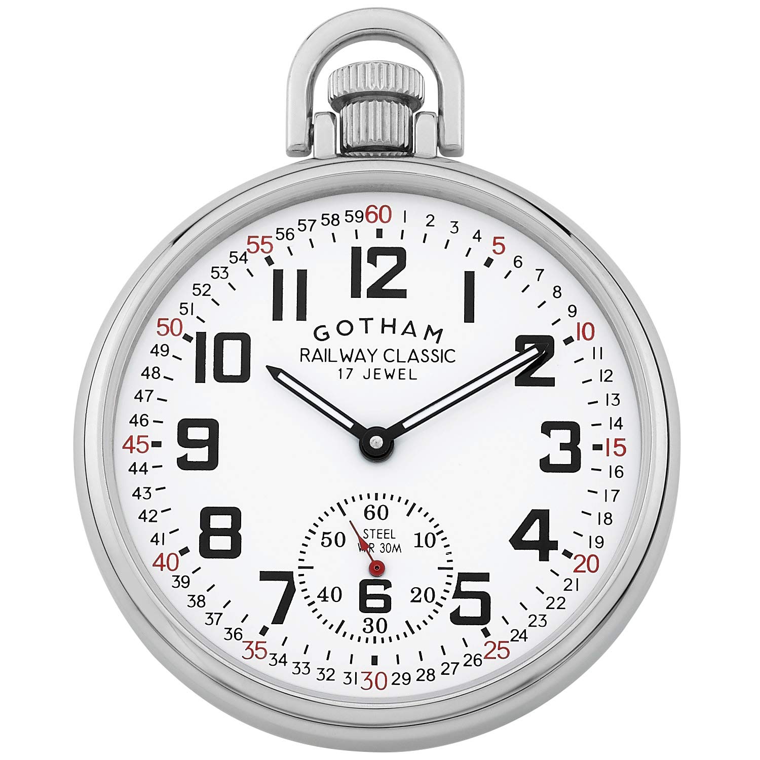 Gotham Men's Stainless Steel Mechanical Hand Wind Railroad Style Pocket Watch # GWC14108S