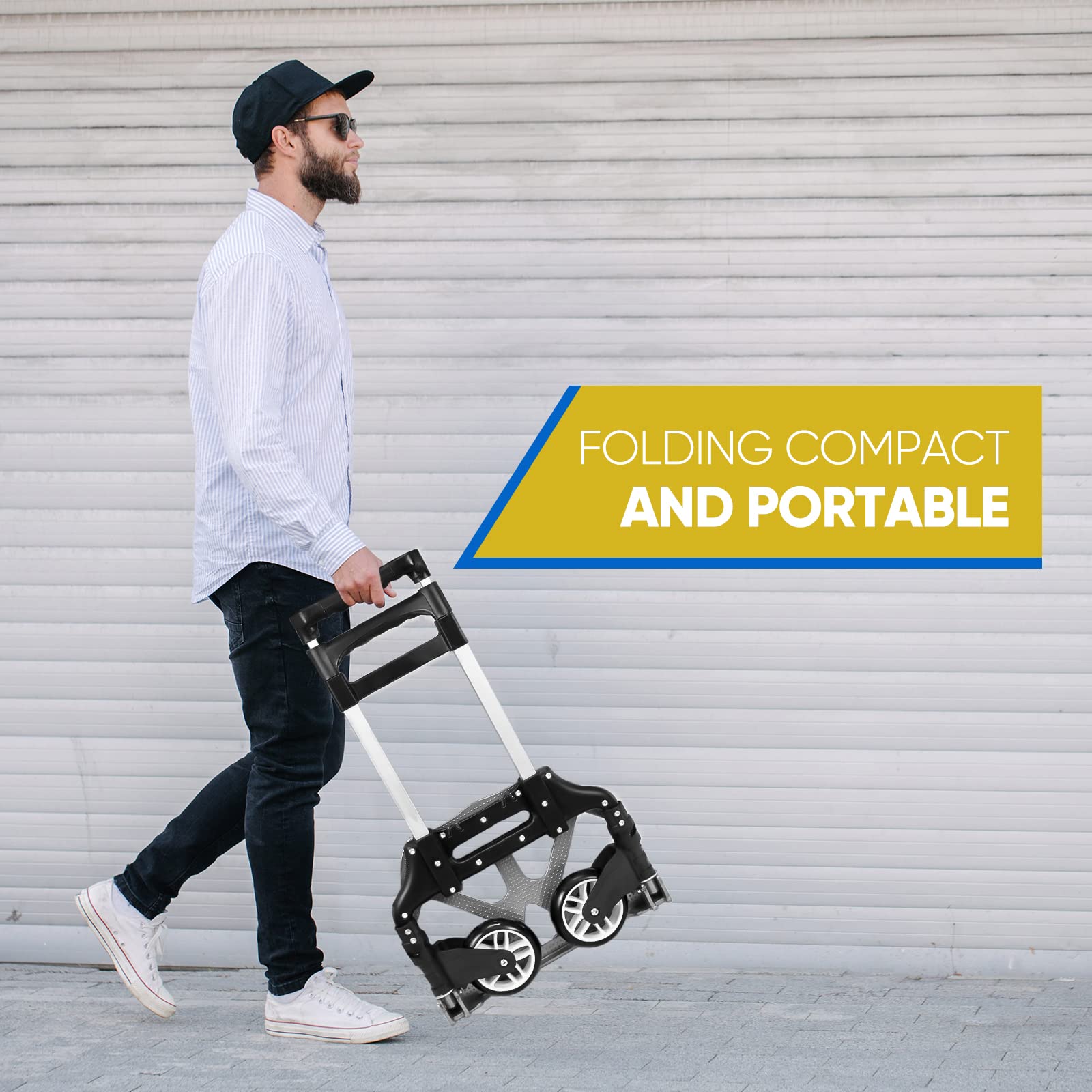 ZENY Folding Hand Truck Dolly Aluminum Hand Cart Portable Folding Trolley with Telescoping Handle and Bungee Cords, 175 lbs Capicity, for Moving and Travel