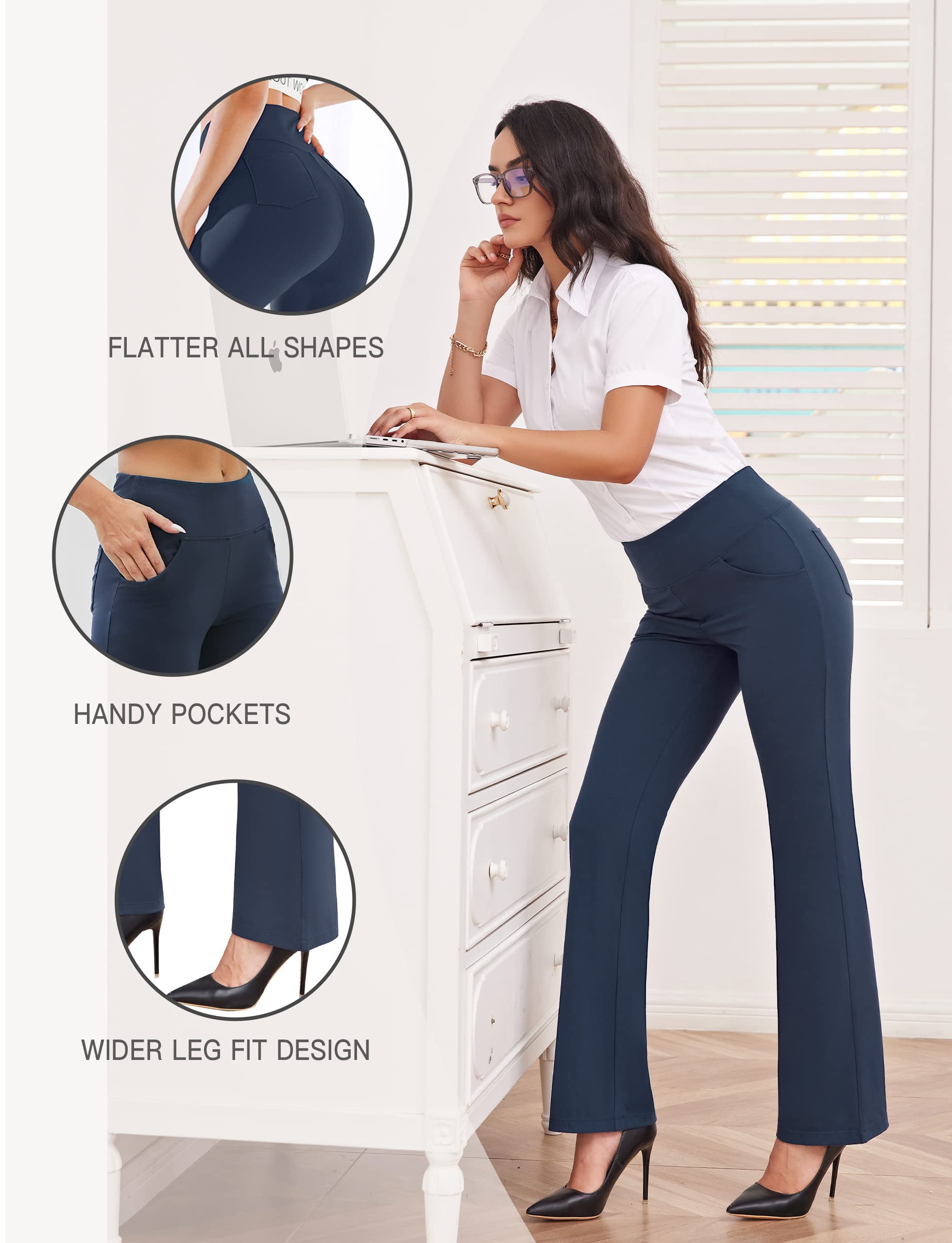 Houmous Women's Bootcut Dress Yoga Pants with Pockets High Waist Stretch Casual Pull On Work Pants for Office Business(Bluegrey, XXL)