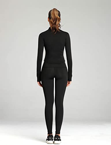 UANEO Workout Tops for Women Cropped Workout Jackets for Women Yoga Athletic Jacket (Black-M)