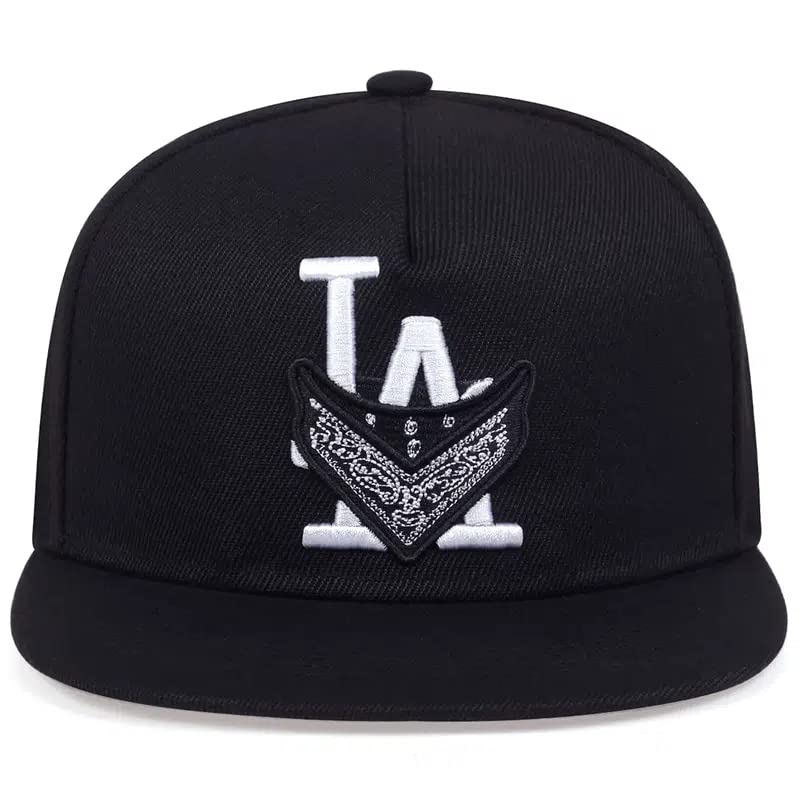 Men's Embroidered Basebll Cap Fashion Snapback Hat for Men Women Flat Bill Brim Adjustable Baseball Cap Black