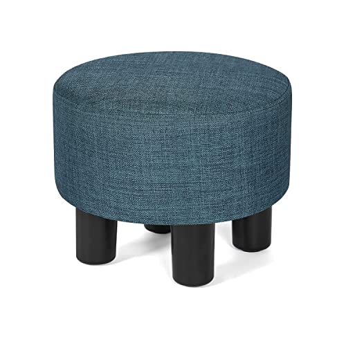 Joveco Small Footstools, Linen Ottomans Round Footrest Stool, Under Desk Upholstered Foot Stools with Plastic Legs, 10" H Mini Ottoman Sofa Stool for Couch, Bedside, Living Room