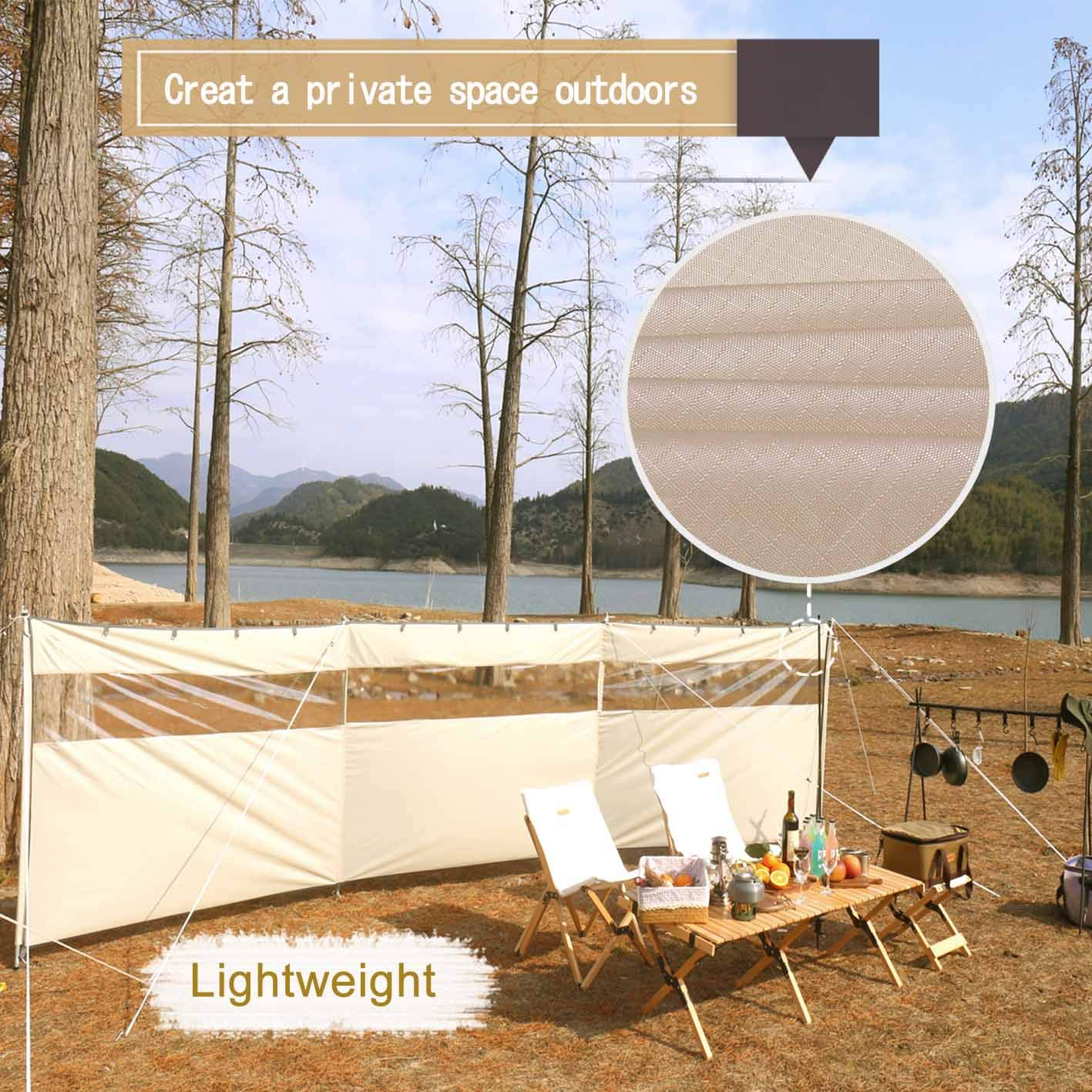 HIKEMAN Camping Windbreaks Stove Windscreen – Beach Windshield Shelter, Sunshade Screen,Winter Outdoor Caravan Privacy Shield with Top Window, for Garden Charcoal Grills BBQ Picnic (Beige)