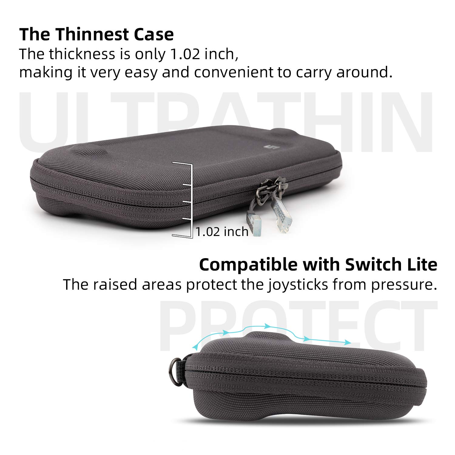 GeekShare Slim Carry Case Compatible with Nintendo Switch Lite, Protective Portable Carrying Case with Removable Hand Strap,Travel Storage Hard Shell with 8 Game Cartridges (Gray)