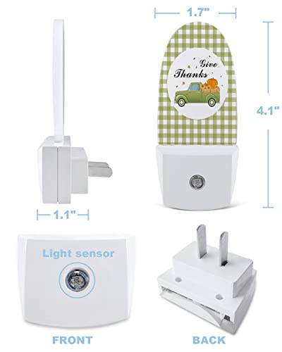 Singingin Fall Night Light for Kids Thanksgiving Green Truck Pull Pumpkin Cold White LED Nightlight Plug in Wall 1.7x4 inch Night Light with Dusk to Dawn Sensor Nightlight for Children Room Decor