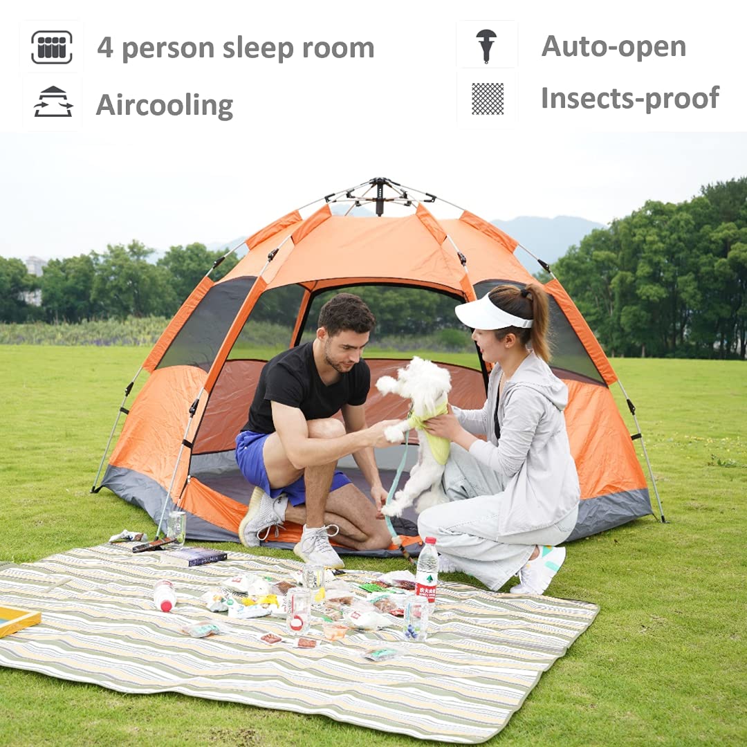 Hikeman Family Camping Tent 4/6/8 People Double Layer Large Tent for Camping Two Doors Four Windows Portable Tent,Automatic Waterproof Windproof Tent for Hiking Mountaineering (Orange)