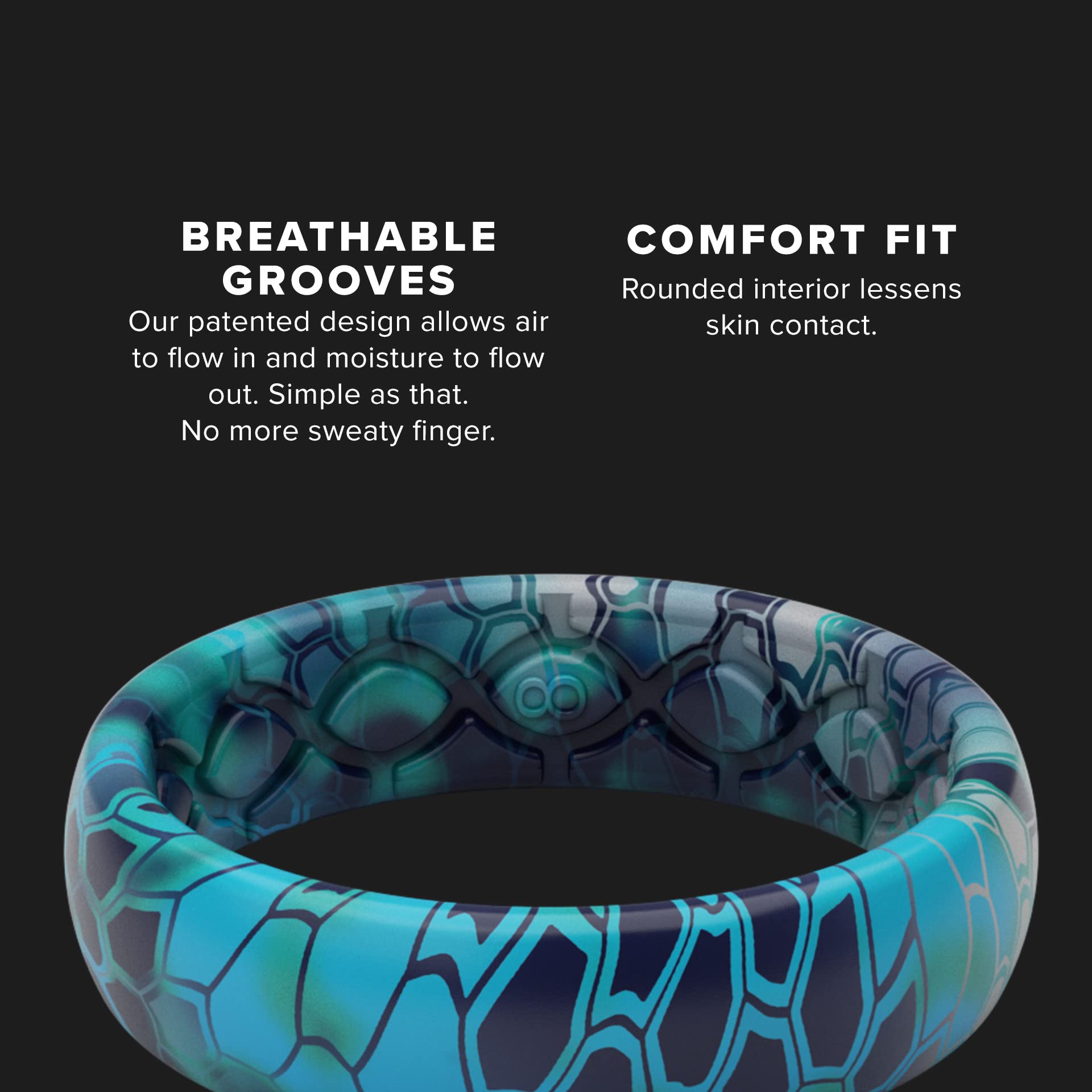 Groove Life Kryptek Thin Pontus Silicone Ring - Breathable Rubber Wedding Rings for Women, Lifetime Coverage, Unique Design, Comfort Fit Ring - Size 8