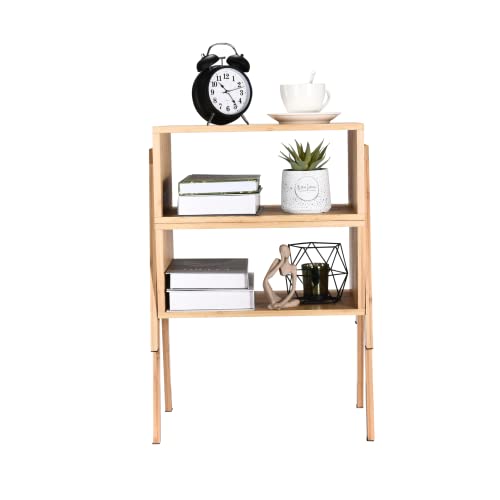 Vdomus Bamboo Stackable Nightstand Set of 2-16 inches Natural Wood Matching Side Table - Wooden Bedside Tables - Minimalist Low End Table Furniture for Living Room or Bedroom