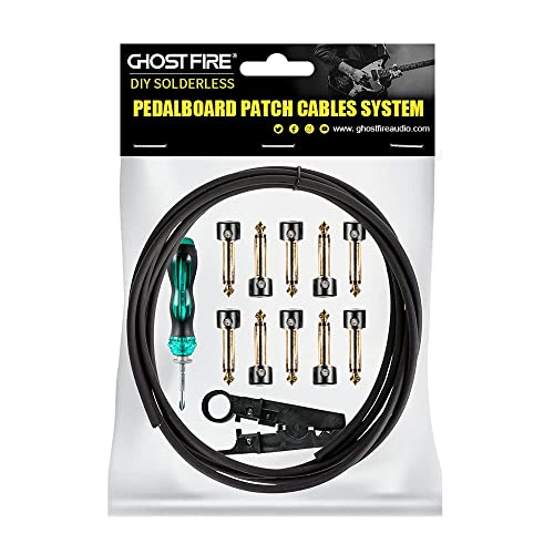 Ghost Fire Solderless Pedalboard Cable Kit - No Cable Stripping Required,6.5ft Cable & 10 Nickel Plated Copper Tip Connectors for Guitar Effects & Pedal Board,with Cutter, Bolt Driver (SP-02)