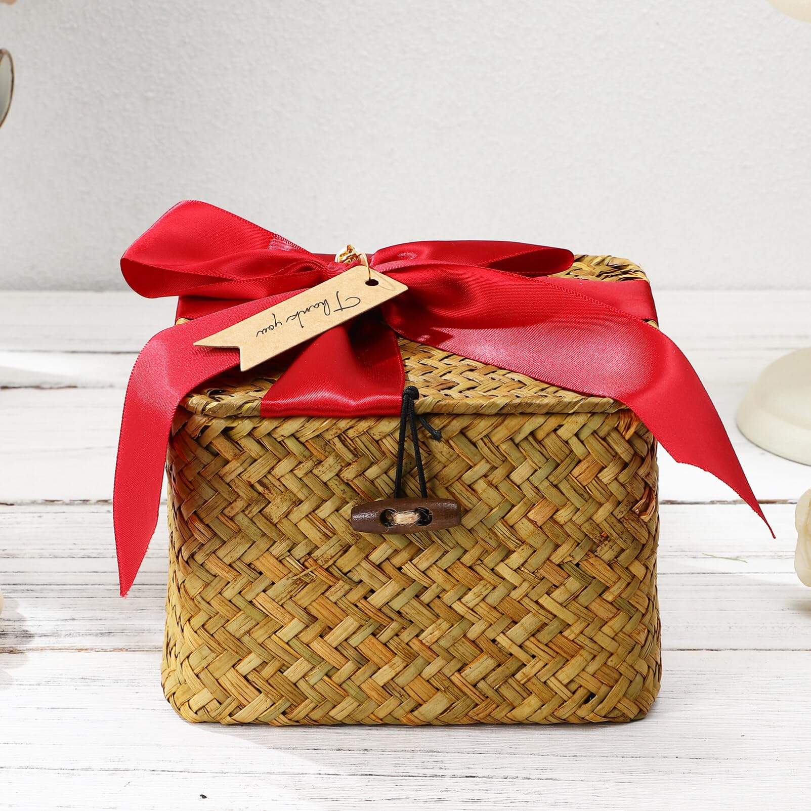 IMIKEYA Seaweed Baskets with Lids: Woven Baskets Seagrass Storage Woven Basket Straw Desktop Rattan Storage Basket 9 inch Hand- Woven Storage Basket Bins Container Organizer