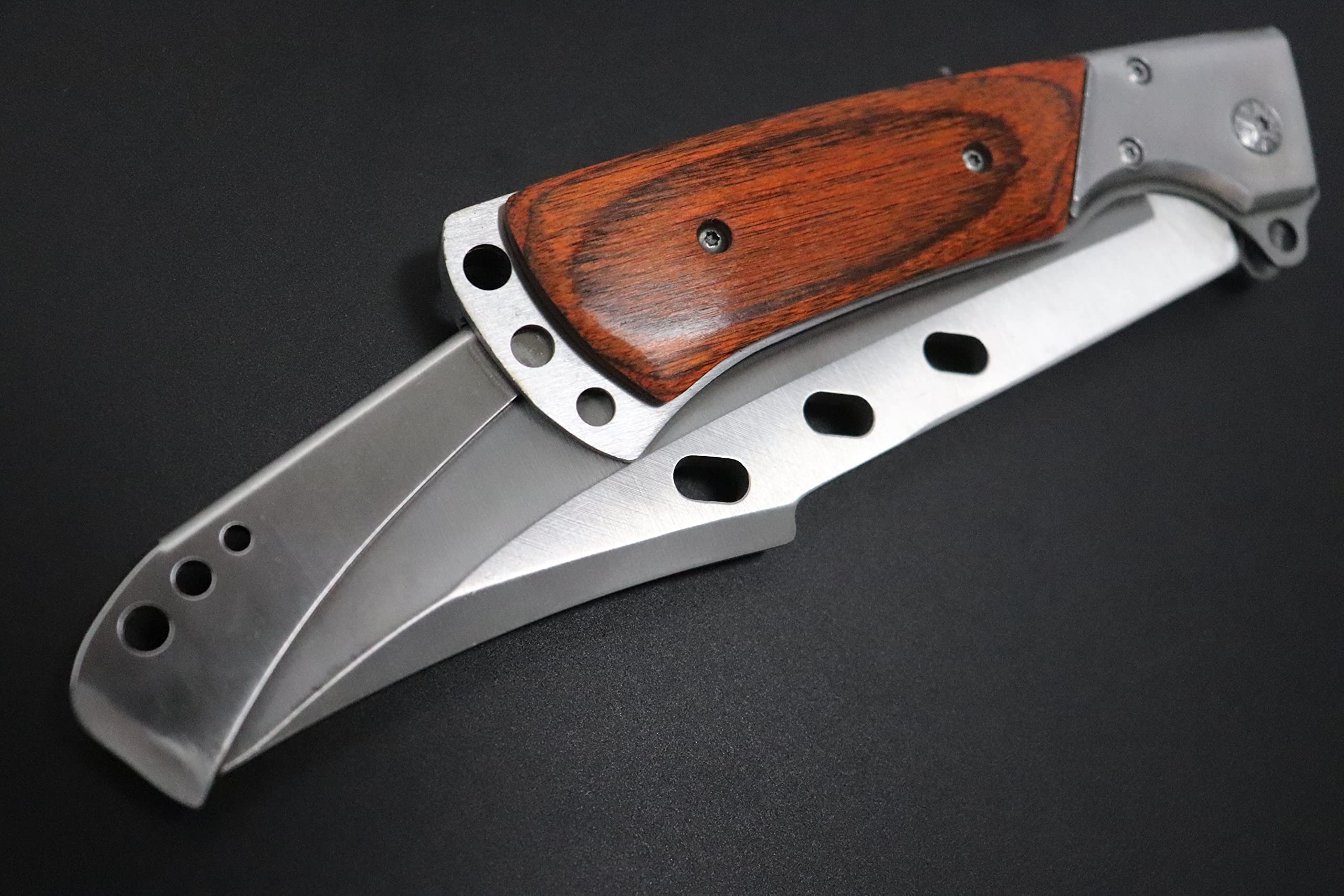 Henceelly 11 Inch Wooden Handle tactical knife,EDC Men's Folding Knife, Foldable Long Blade Pocket Knife - Big Blade Folding Knifefor Outdoor, Camping, Gift
