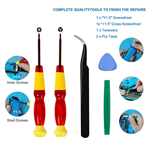 Veanic Replacement Joystick Analog Thumb Stick Repair Kit for Nintendo Switch/Switch OLED Model/Switch Lite Joy-Con Controller - Include Y1.5, Cross Screwdriver, Pry Tools + 2 Thumbstick Caps