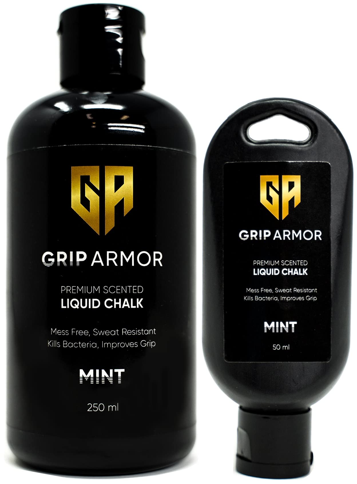 Grip Armor - Scented Premium Liquid Chalk - Gym Chalk for Weightlifting, Rock Climbing, Cross fit, Gymnastics - Replace Lifting Straps with Liquid Gym Chalk - Clip for Water Bottles – (50ml, Mint)