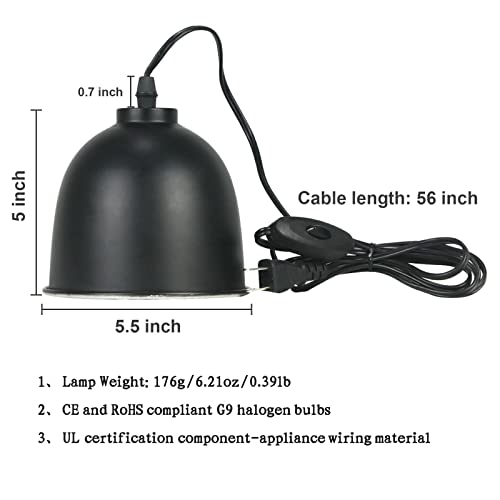 Reptile Light Fixture w/ 5pcs Uniform UVB UVA Bulbs 5.5inch Deep Dome Reptile Habitat Heat Lamp Turtle Basking Light for Tortoise Lizard Gecko Snake Bearded Dragon Terrarium Aquarium Tank etc