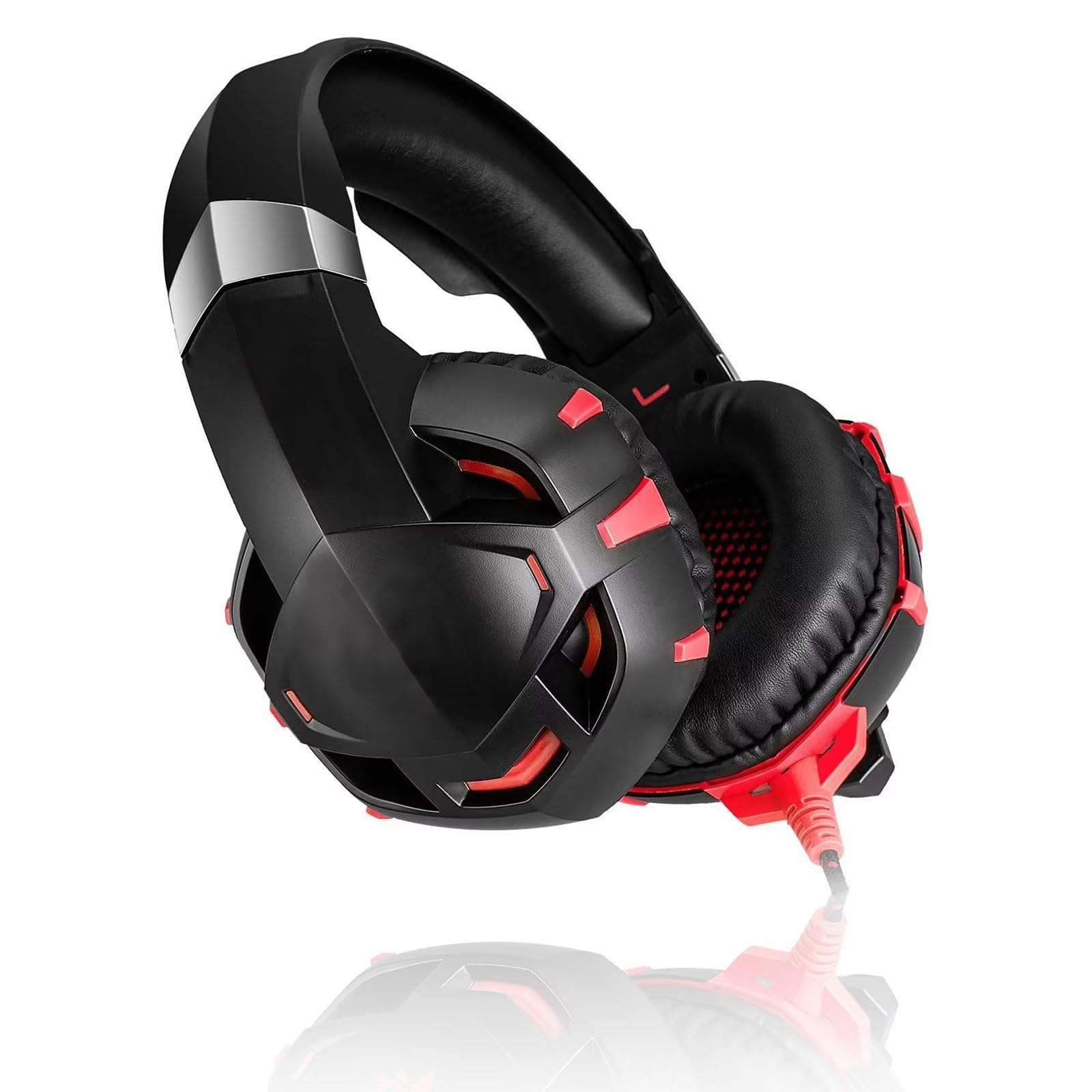 Gaming Headset for PS4 New Xbox one PC Mac Laptop, Professional 3.5mm Over Ear Headphones, Stereo USB Headset with LED Light and Noise canceling Mic for Games by Runying (Red)