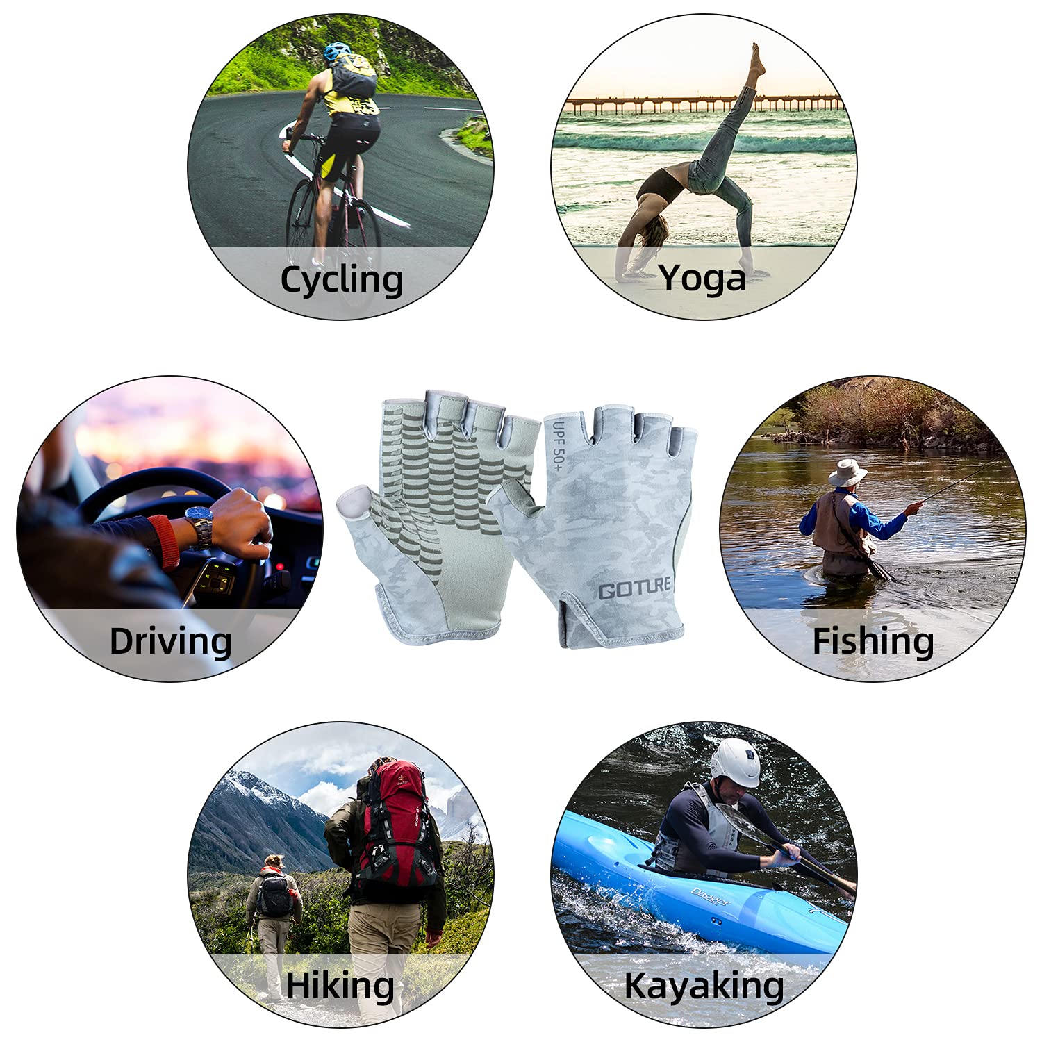 Goture Fingerless Fishing Gloves, Half-Finger Design, Microfiber Breathable Material for Kayaking, Rowing, Cycling, Rowing, Gardening, Outdoor Activity