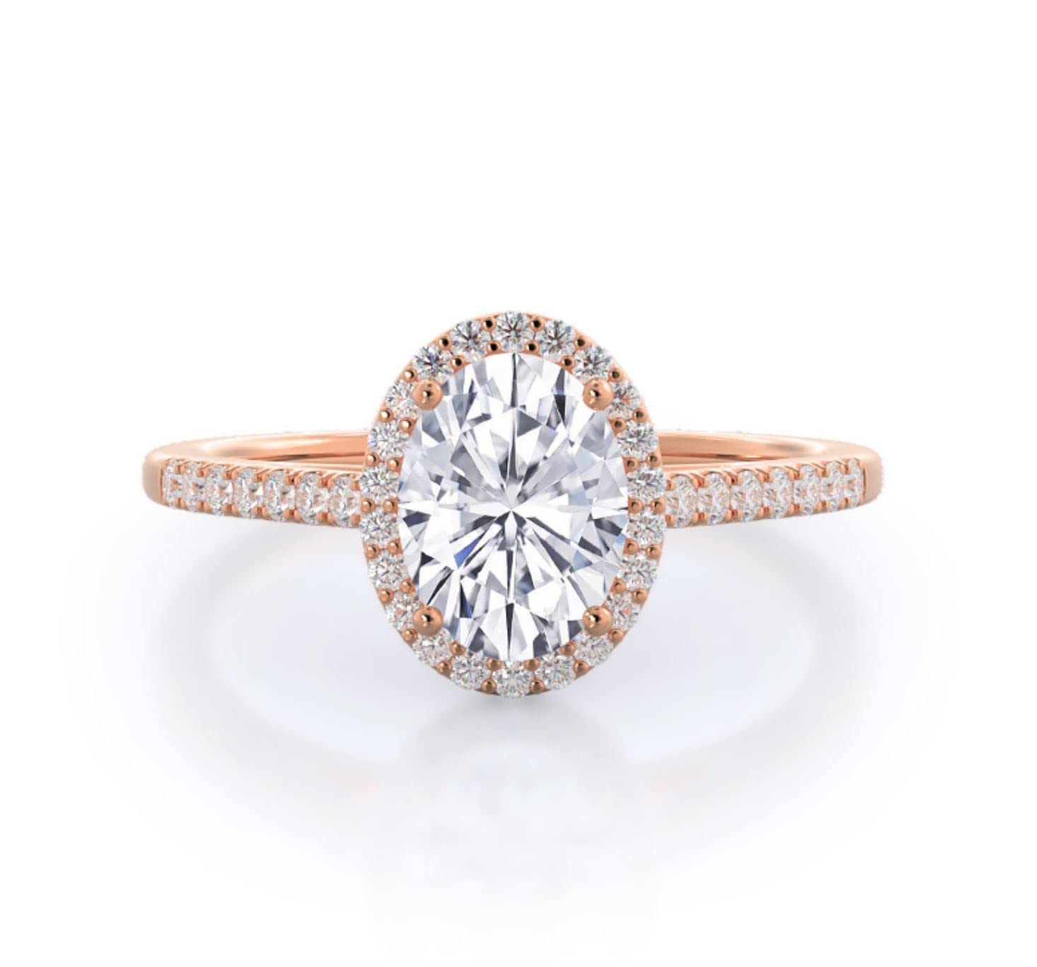 ISAAC WOLF Lab Created 10k Solid 2ct Oval Halo Engagement Ring Genuine VVS1 Moissanite Diamond in White, Yellow OR Rose GOLD (Rose Gold, 7)