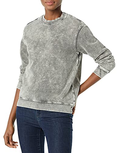 Goodthreads Women's Heritage Fleece Beefy Crewneck Sweatshirt, Charcoal/Washed Grey, Small