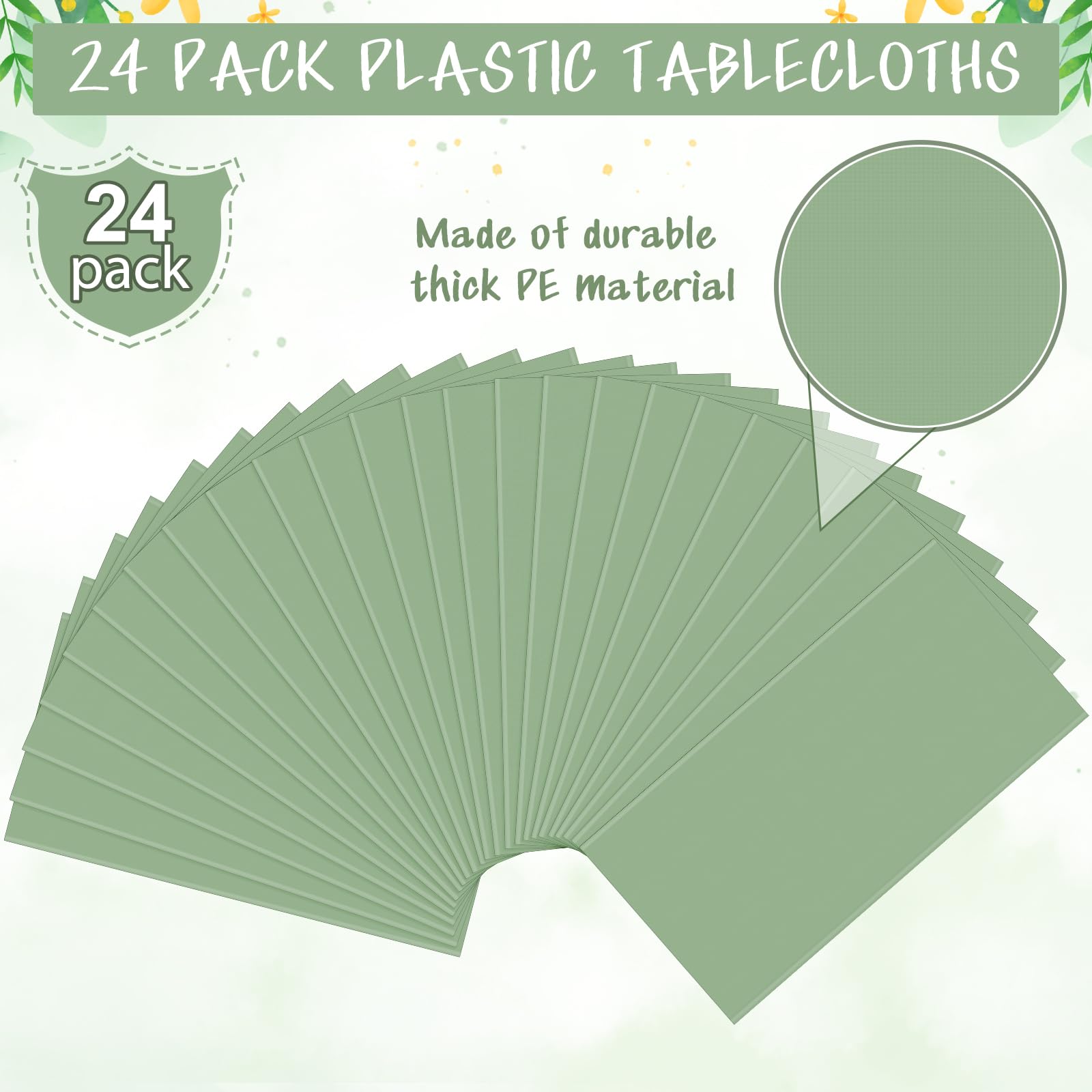 YIDAKO 24 Pack Sage Green Tablecloths Light Green Plastic Disposable Tablecloth Sage Rectangle Tables Cover for Birthday Bridal Wedding Baby Shower Party Decorations, 54 X 108Inch