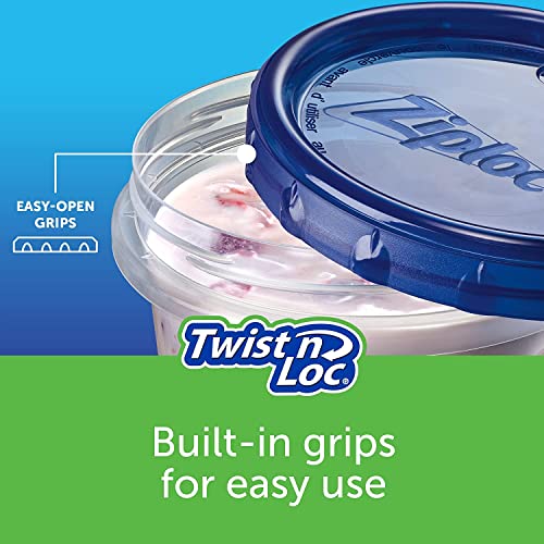 Ziploc Twist N Loc Food Storage Meal Prep Containers Reusable For Kitchen Organization, Dishwasher Safe, Medium Round, 4 Count (Pack of 2)