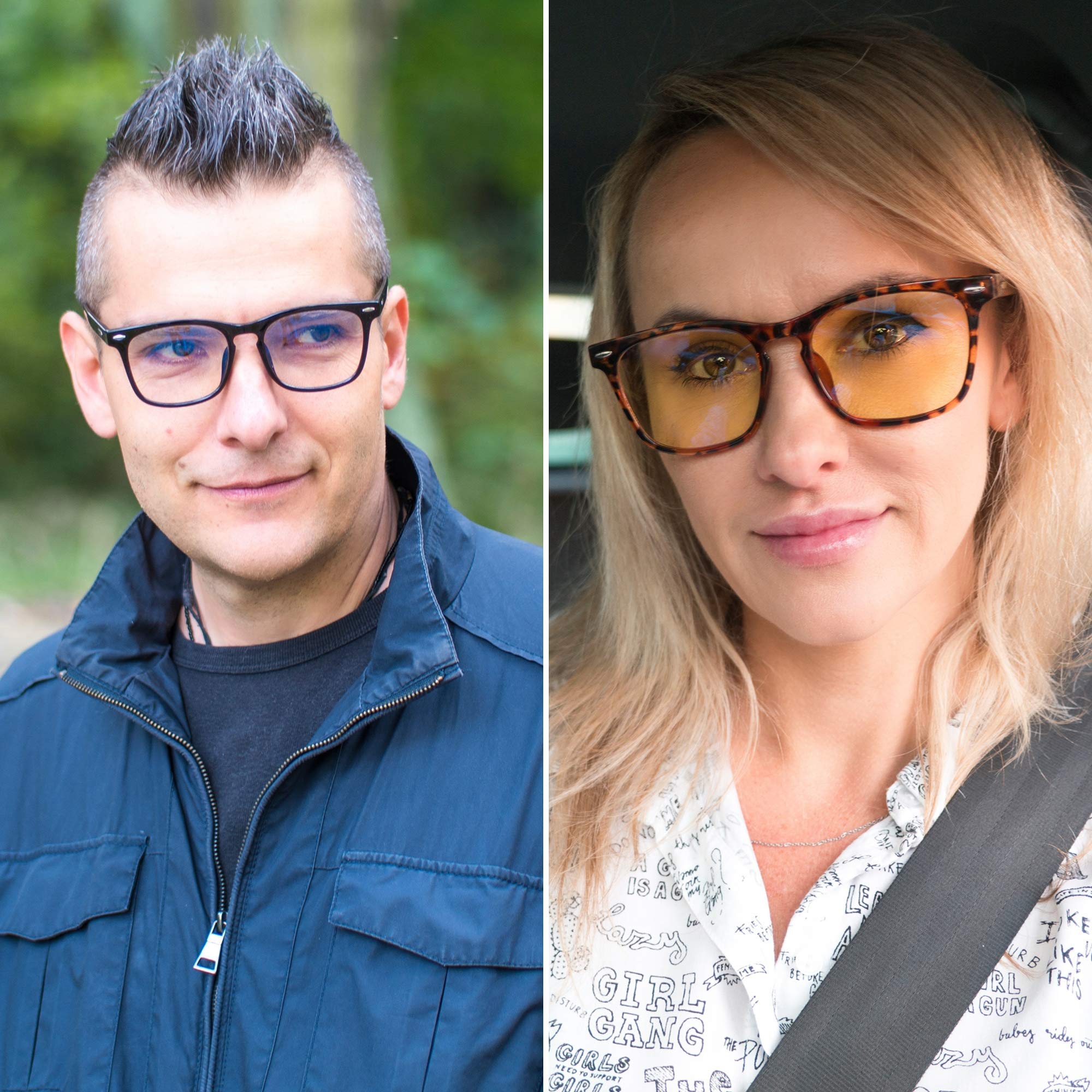 Henni Optix 2-Pack Blue Light Blocking Glasses, Computer Game Driving Glasses, Stylish Square Anti Eyestrain Glasses for Women/Men ( Black & Leopard)