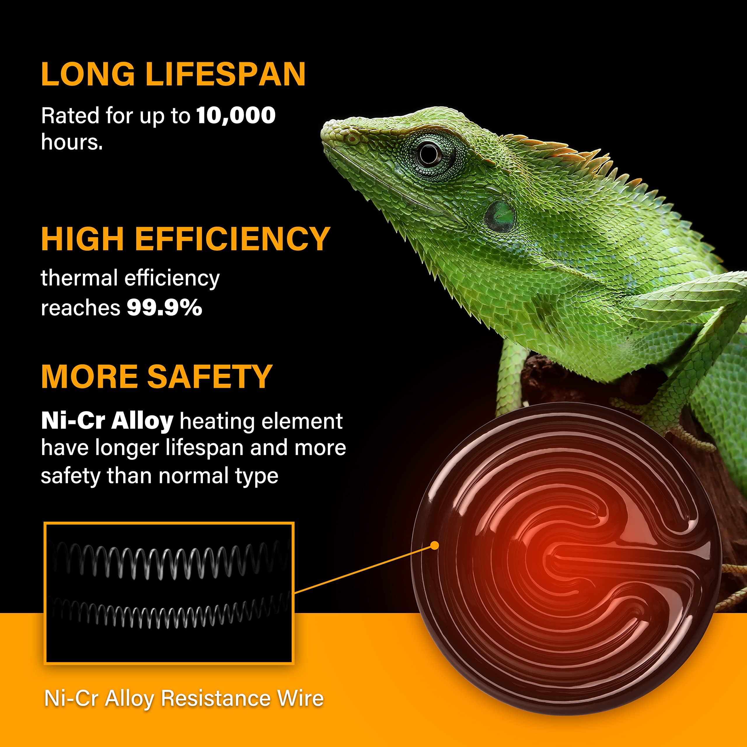 HealSmart Reptile Heat Lamp 150W 2-Pack Ceramic Heat Emitter, No Light Emitting Heat Bulbs for Amphibian Pet Brooder Coop Incubating Chicken, Lizard Bearded Dragon Turtle Snake Terrarium