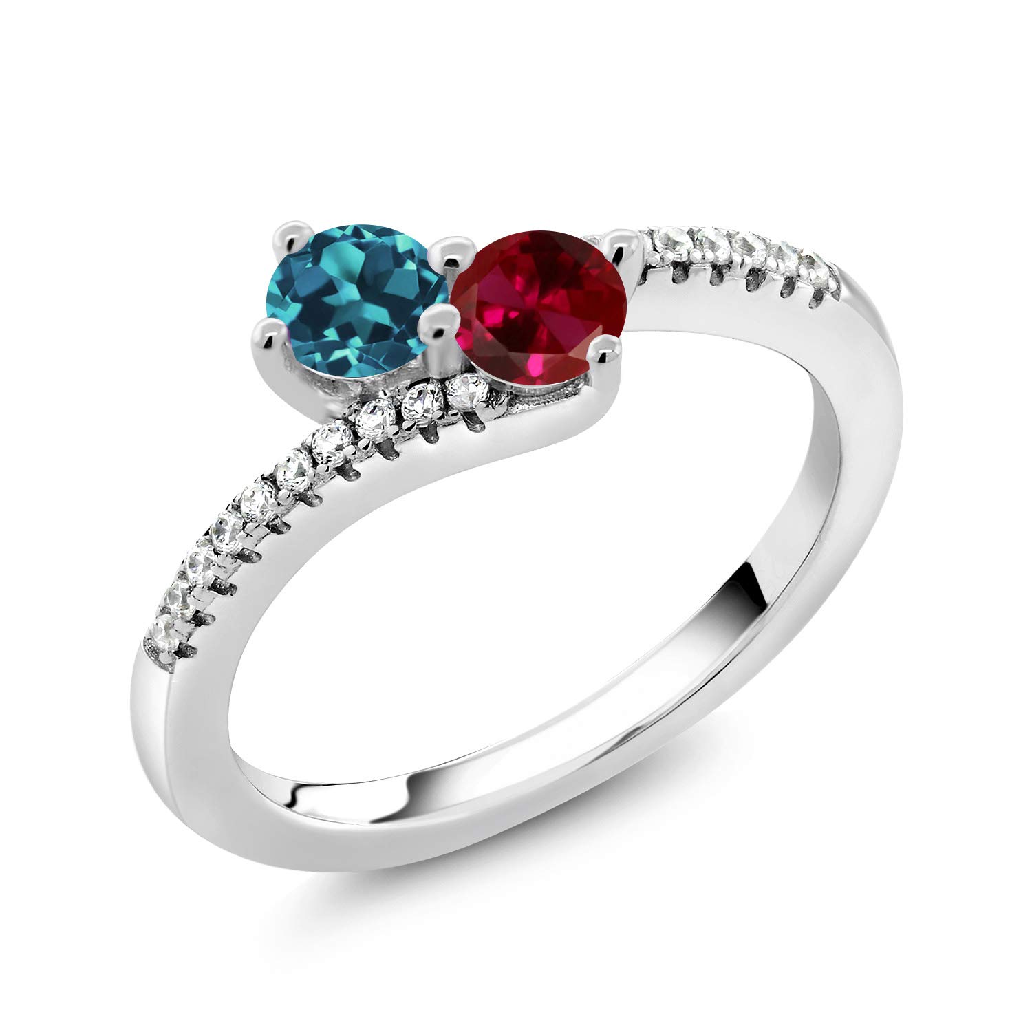 Gem Stone King 925 Sterling Silver Customized and Personalized Promise Love Bypass Birthstone Fashion Mothers Ring For Women (Size 8)