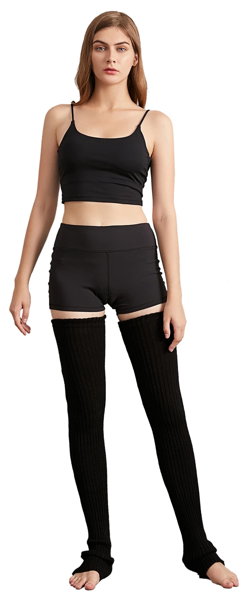 Henwarry 27 or 34 Inch Length Leg Warmers Knit Over the Knee Extra Long Winter Soft Thick Thigh High Footless Socks for Women (34 Inch, A01-Black)