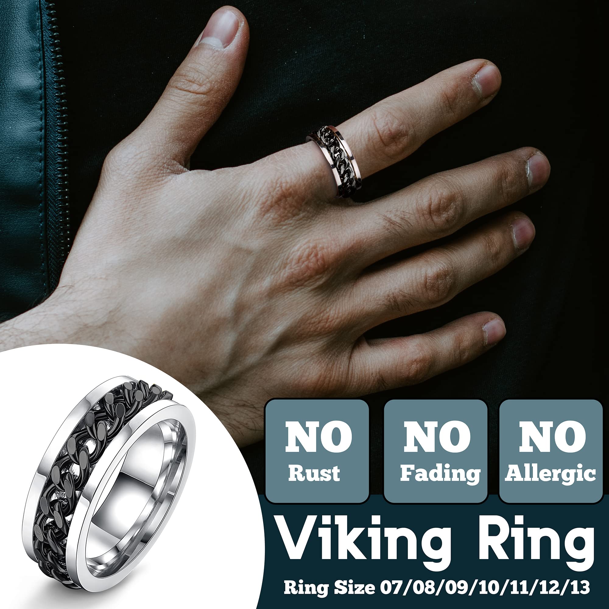 Jstyle 4Pcs Stainless Steel Signet Biker Rings Set Cuban Chain Spinner Ring Silver Vintage Celtic Knot Band Rings Beveled Polished Edge Comfort Fit 10