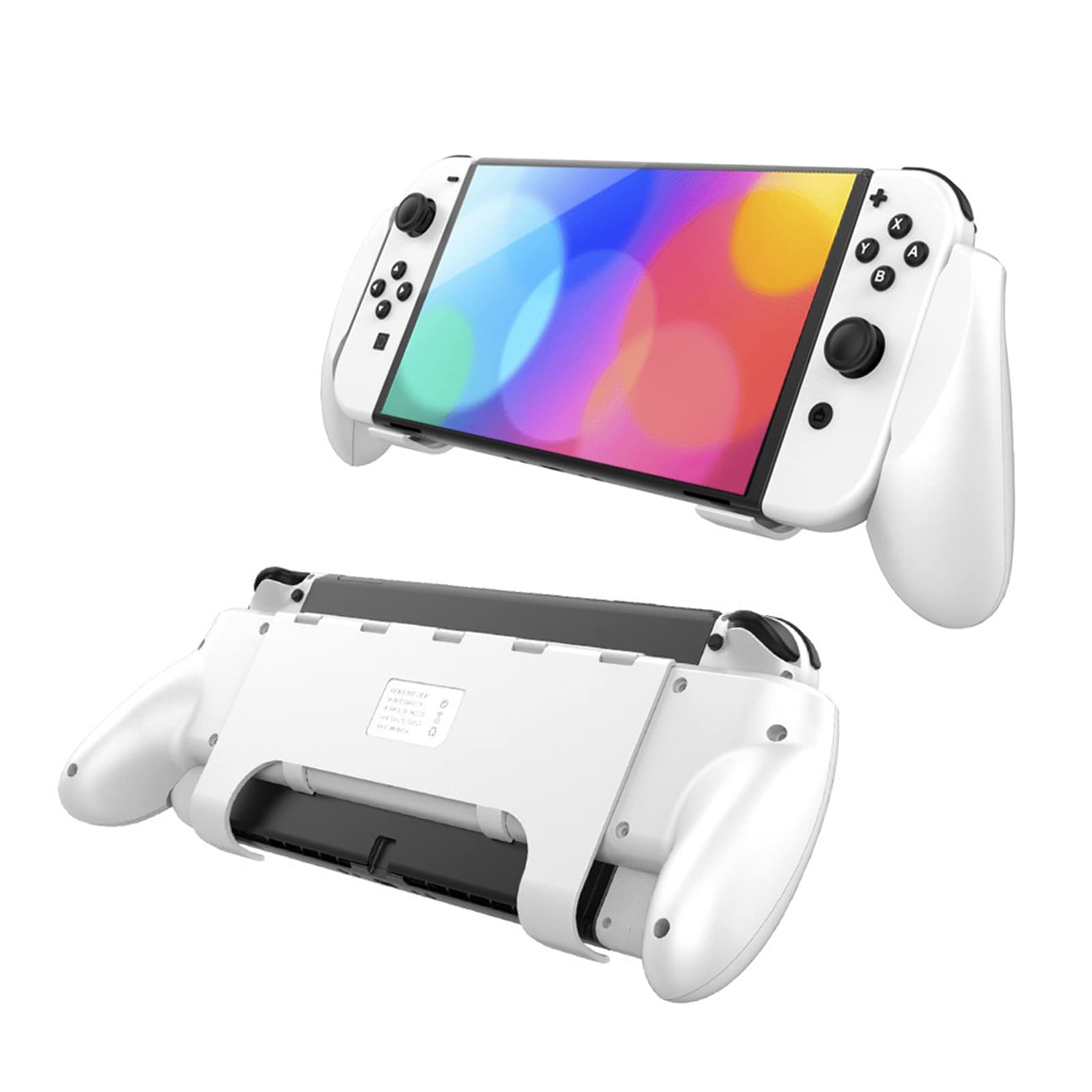 Grip Case for Switch OLED 2021, Adjustable Switch OLED Hand Grips Stand for Switch OLED with 3 Game Cards Slot for Switch Gamer, Protective Shockproof Stretchable Grip Stand Accessories [White]