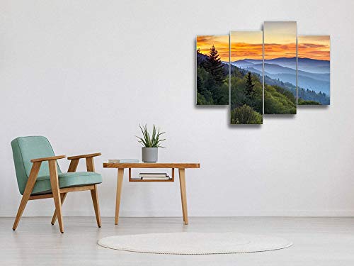 Great Smoky Mountains National Park Scenic Sunrise Landscape at Oconaluftee Canvas Wall Art Hanging Paintings Modern Artwork Abstract Picture Prints Home Decoration Gift Unique Designed Framed 4 panel