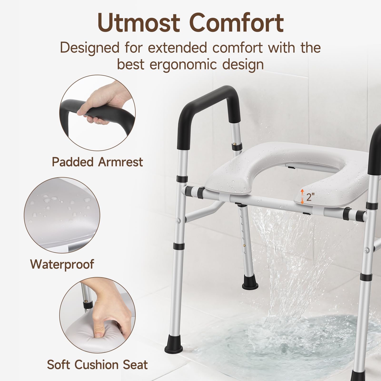 WAYES Raised Toilet Seat With Handles for Seniors - Toilet Seat Extension, Fit Most Toilet, Up to 400 Lbs, Adjustable Height & Width