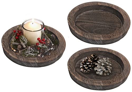 Vixdonos Rustic Wooden Tray Farmhouse Decorative Plate Round Pillar Candle Holder Tray for Table Centerpiece